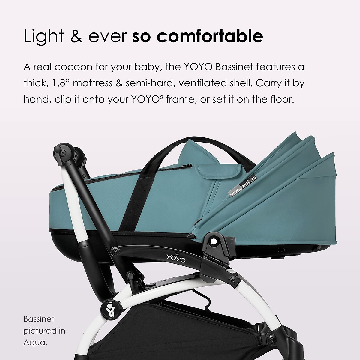 BABYZEN YOYO2 White Frame + Ginger Bassinet - Includes Thick Double Mattress, Ventilated Shell & Canopy