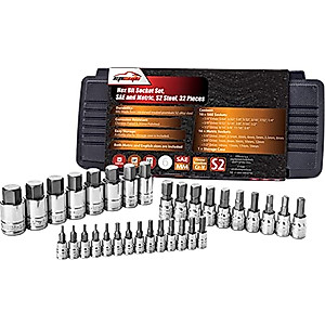 EPAuto 32 PCs Hex Bit Socket Set, SAE and Metric, S2 & Cr-V Steel