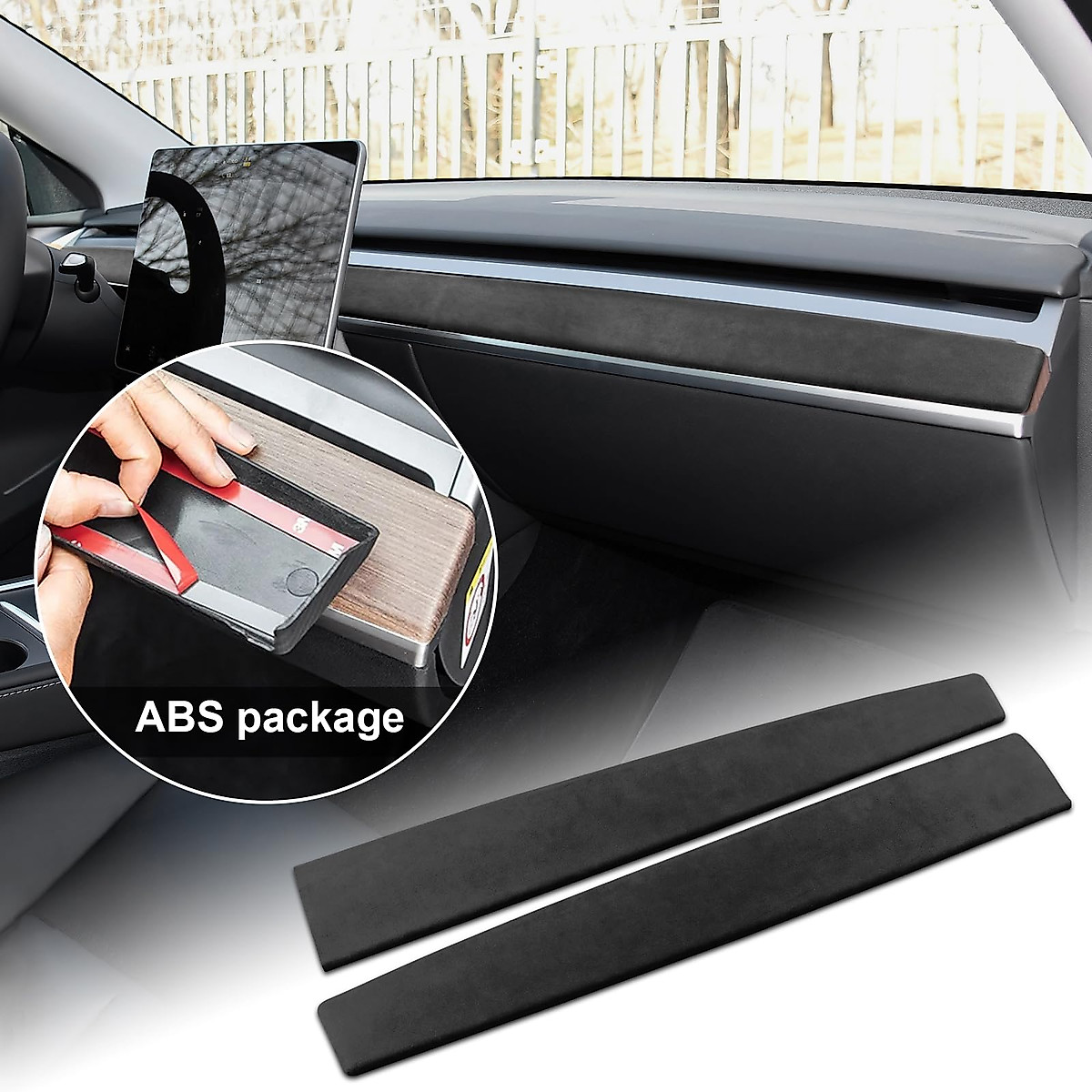FDAIUN Car Interior Moulding Trim Alcantara Style for Tesla Model 3 Y 2017 2018 2019 2020 2021 2022 Dashboard Trim Strip for Car Interior Exterior Accessories Decoration（Black）