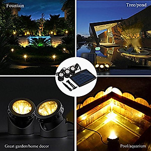 Solar Pond Spotlights, Submersible Pond Lights Upgraded Amphibious Lighting Adjustable with 3 Lamps 18 LED, Landscape Spotlights Underwater Lights for Lawn, Garden, Pond, Landscape(Warm White)