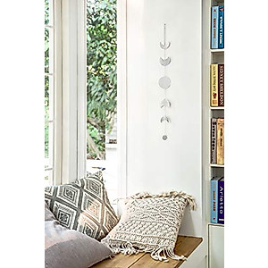 Mkono Moon Phase Wall Hanging Metal Boho Home Decor Vertical Chic Moon Garland Christmas Ornaments for Dorm Nursery Bedroom Living Room Apartment Office, Decorative Wall Art Gift for Girls Mom, Silver