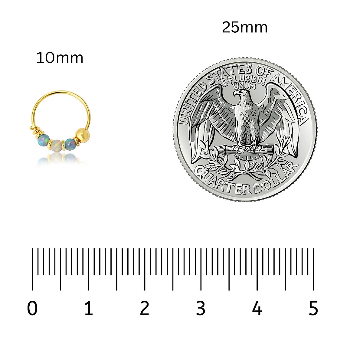 Handmade Gold Single 10MM Cartilgae Helix Piercing Hoop Earring with Trio Blue&White Opal, Gold Plated over Sterling Silver Very Small Thin 22Gauge Hoop for women, By Miya Jewelry Creations