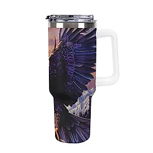 Bald Ea-gle 40 Oz Stainless Steel Cup Travel Tumbler with Handle and Straw Lightweight Coffee Mug for Home Office