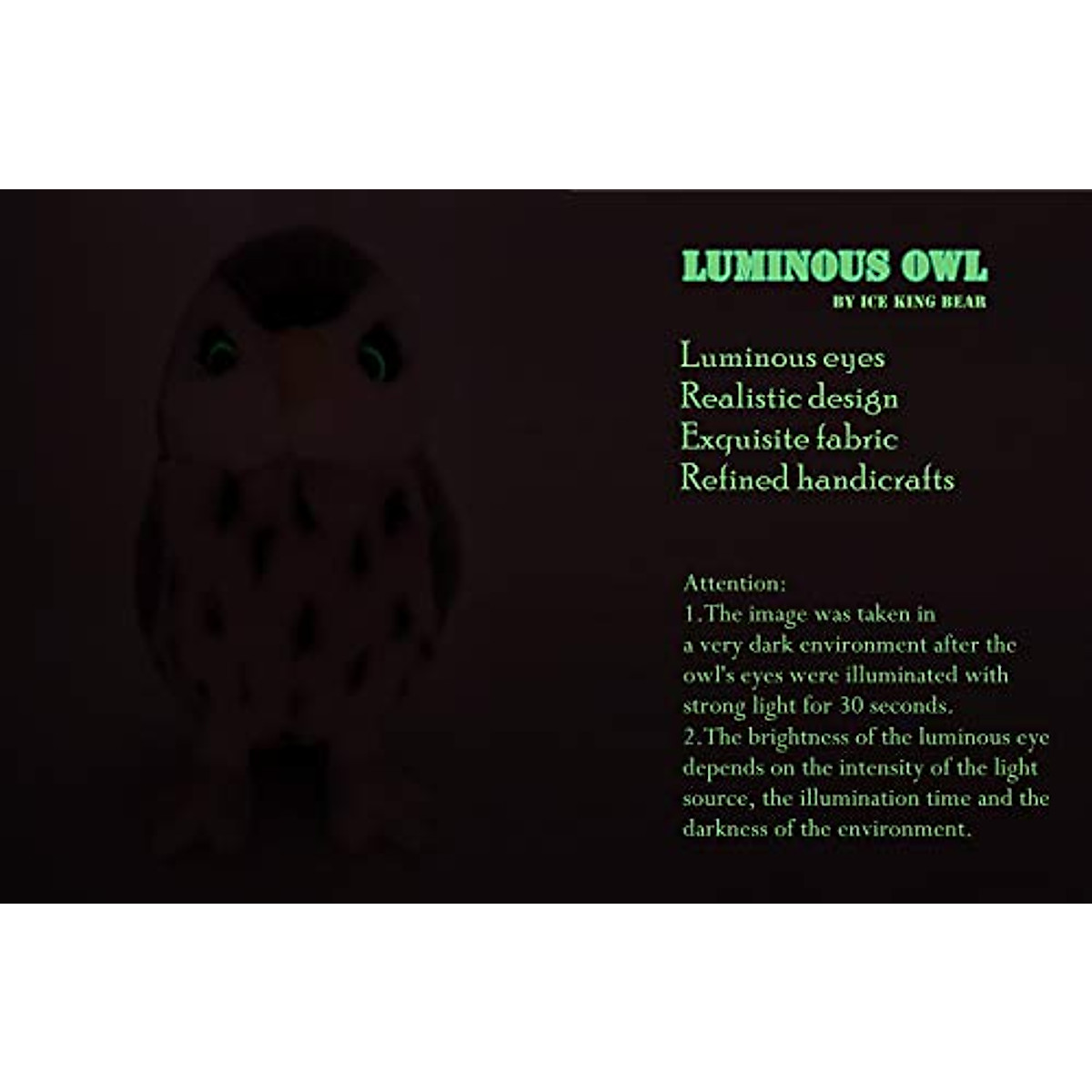 Ice King Bear Owl Stuffed Animal Luminous Eyes, Cute Plush Toy 10 Inches