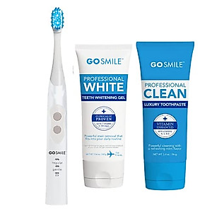 GO SMILE Sonic Pro Professional Blue Light Teeth Whitening System - Rechargeable Toothbrush, Dentist Recommended Luxury Enamel Whitening Toothpaste & Stain Removing Gel - No Tooth Sensitivity, White