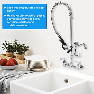 uxcell Commercial Sink Faucet with Pre-Rinse Sprayer, Wall Mount Faucet with 12" Swivel Spout 8" Center 36" Height Pre Rinse Faucet for Chrome Solid Brass