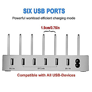 USB Charging Station for iPhone 14,COSOOS Charger Station with 5 lPhone Cable,1 Type-C,1 Micro Cable,6-Port Charging Station for Multiple Devices(Silver White)