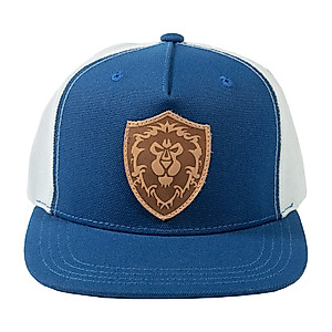 JINX World of Warcraft Alliance Leather Emblem Baseball Snap Back Hat, Blue/Grey, Adult Size