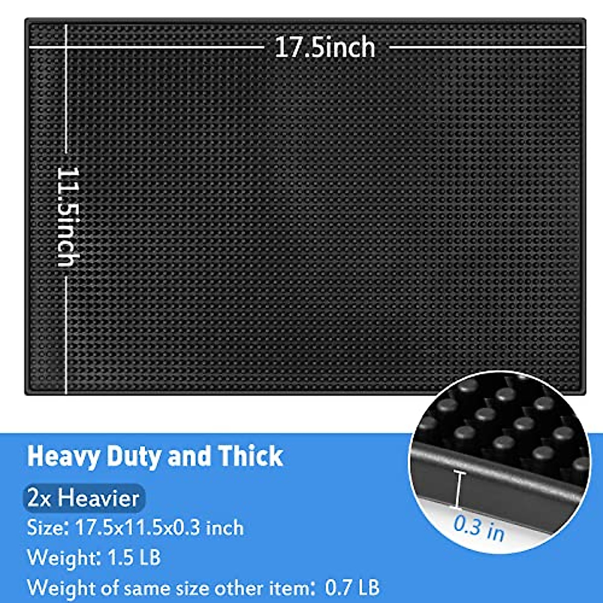 Cat Food Mat Dog Feeding Mat, Non Slip of Double Side Thick Rubber Mat with Lip 17.5x11.5x0.3 inch