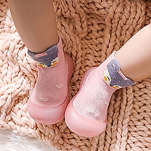 SeeyAN Baby Shoes First Walking Shoes Toddler Boys Girls Non Slip Rubber Sole Cartoon Slippers For Infant Indoor Baby Sock Shoes (Pink Fox, 6-12 Months)