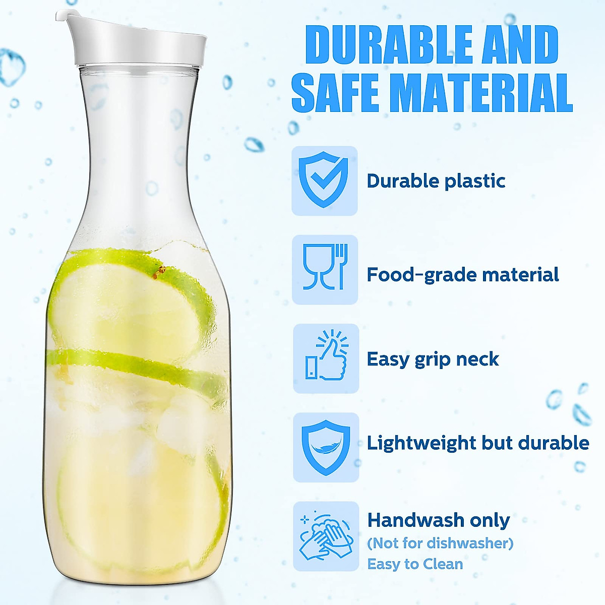 Skylety 16 Pcs 50 oz Clear Water Carafe with Flip Top Lid, Plastic Juice Containers Mimosa Bar Supplies Beverage Pitcher for Water, Juice, Iced Tea, Milk, Lemonade and Other Beverages (White)