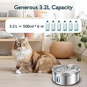 Vekonn Cat Water Fountain Stainless Steel, 0.8gal/108oz Pet Water Fountain with Water Level Indicator and Two-Tier Design, Cat Fountain with Quiet Pump and 3 Filters Ideal for Cats and Dogs