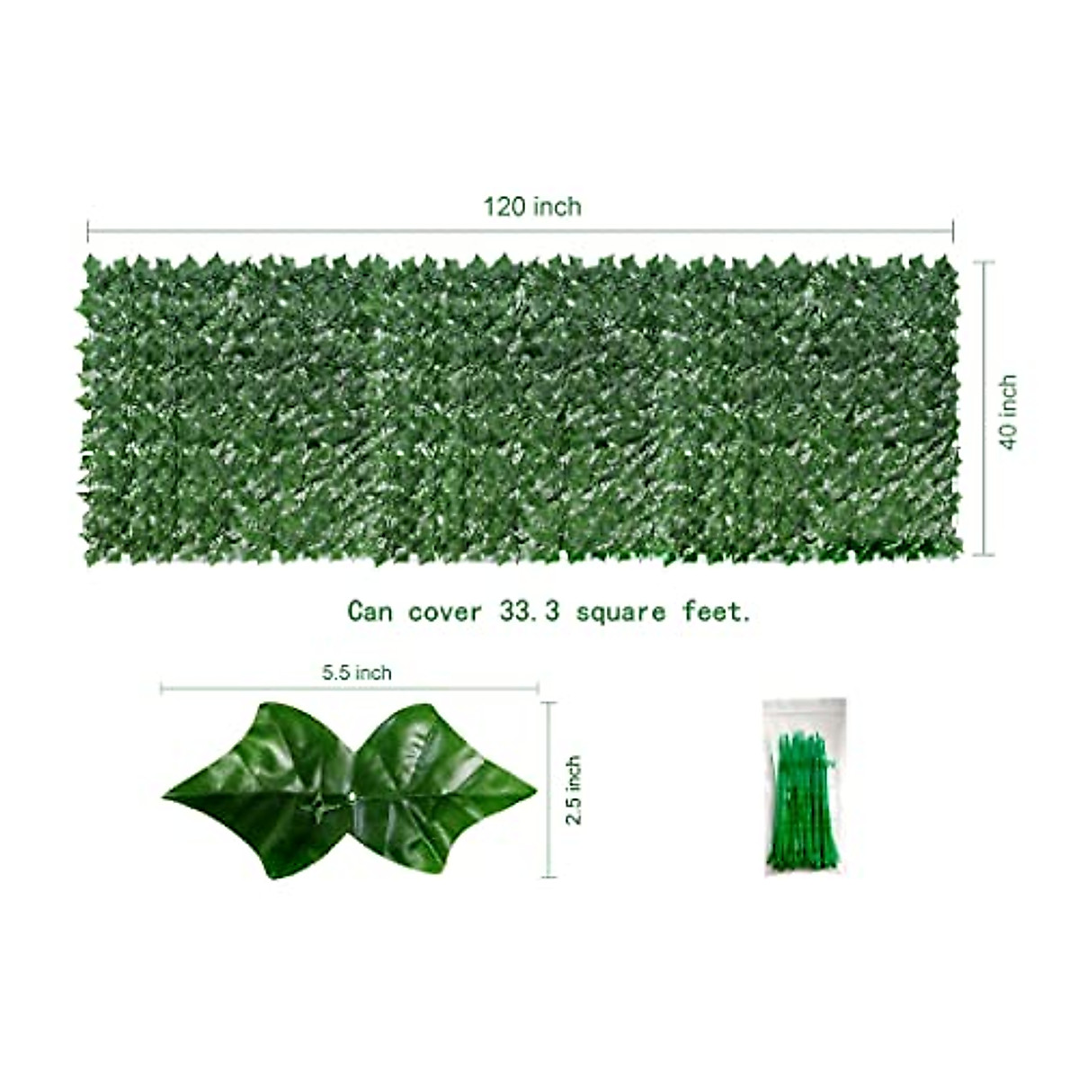 Bybeton Artificial Ivy Privacy Fence Screen - 40" X 120" UV-Anti Fake Leaves Vines - Patio Balcony Privacy, Garden, Backyard Greenery Wall Decor