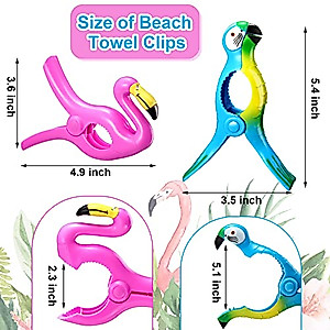 6 Pcs Beach Towel Accessories, Flamingo Beach Towel Clip Parrot Towel Holder Clothes Pegs, Beach Towel Bands Jumbo Size for Clothes Quilt Blanket Home Patio Pool Chair