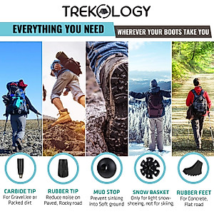 TREKOLOGY 2 pc Trekking Hiking Poles / 6 pc Replacement Rubber Tips-Collapsible Trekking Poles Nordic Hiking Pole Cork Grip. Lightweight Aluminum 7075,Adjustable Quick Flip-Lock, Folding Walking Stick