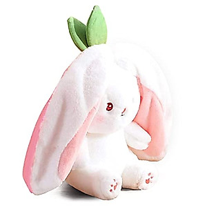 YGSDM Easter Bunny Stuffed Animal, Reversible Bunny Carrot Strawberry Pillow, Cute Squishy Rabbit Sofa Pillow Decoration Doll, Soft Plush Toy for Boys Girls (Strawberry, 7in/18cm)
