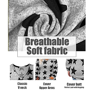 CARCOS Plus Size Tops for Women 3X Long Sleeve T Shirts V Neck Star Print Blouses Casual Grey Pullover Sweatshirts 3XL 22W 24W