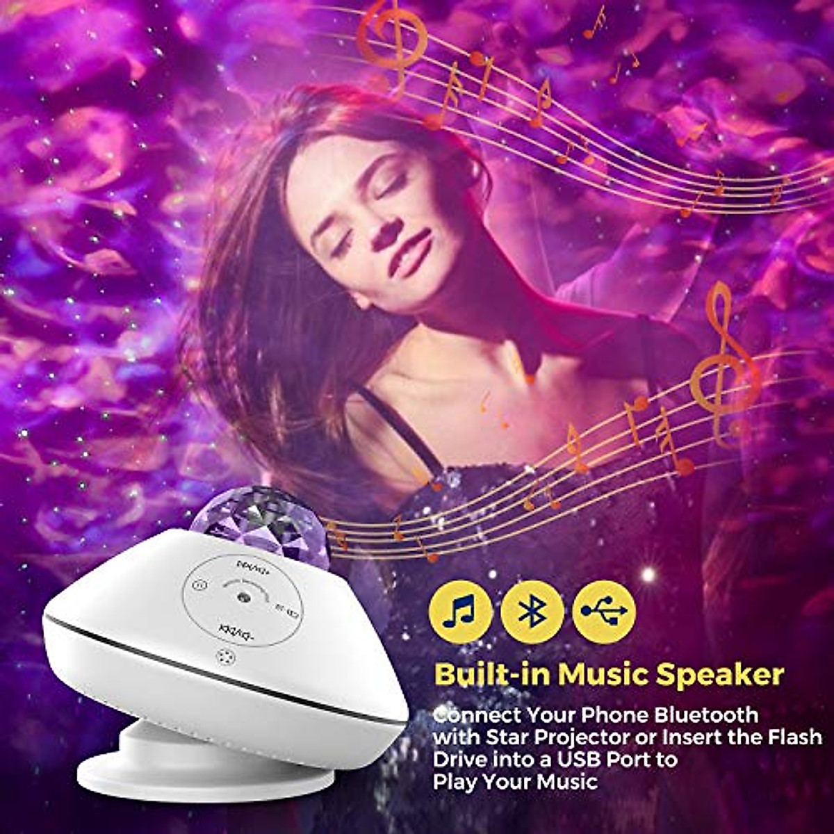Star Projector Night Light Projector with Remote Control LED Galaxy Ocean Wave Projector Bluetooth Music Speaker for Bedroom, Game Rooms, Party, Home Theatre, Night Light Ambiance, EURPMASK