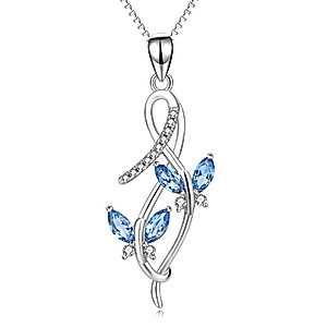 AOBOCO Sterling Silver Infinity Butterfly Pendant Necklace with Simulated Aquamarine Blue Crystals, Anniversary Birthday Jewelry Gifts for Women