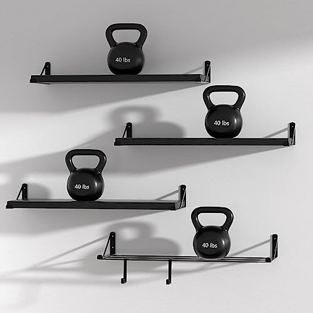 Veluckin Floating Shelf,Wall Mounted Rustic Wood Shelves for Bathroom, Study Room, Living Room, Kitchen,（16in,Set of 3+1,Black）