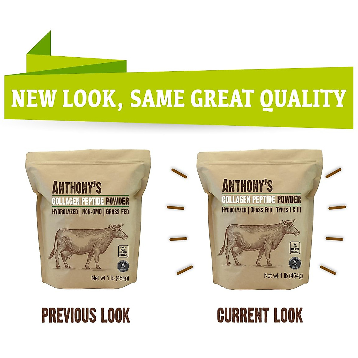 Anthony's Collagen Peptide Powder, 1 lb, Pure Hydrolyzed, Gluten Free, Keto and Paleo Friendly, Grass Fed, Unflavored, Non GMO