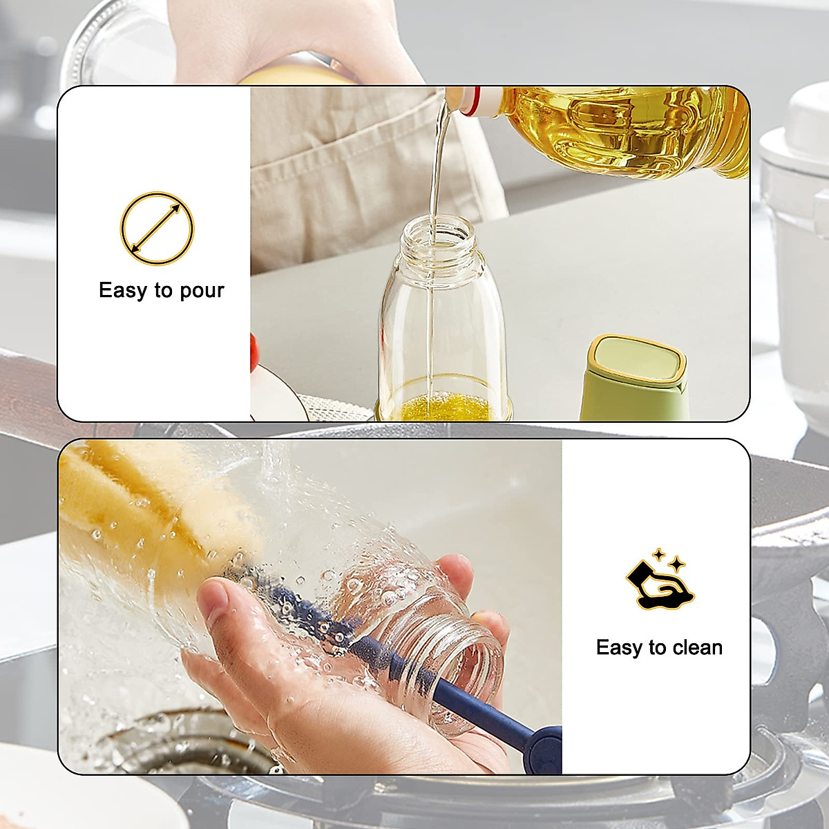 RASIEYA 3 Pack Glass Olive Oil Dispenser Bottle for Kitchen, Auto Flip 17 OZ Oil and Vinegar Dispenser Set-Three Color