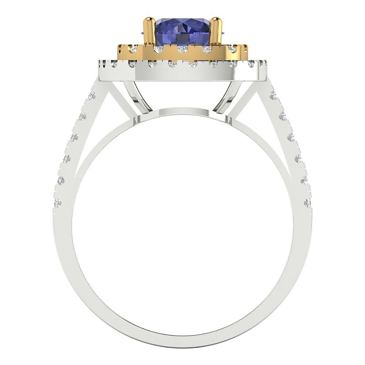 Clara Pucci 1.75ct Round Cut Solitaire Halo Simulated Tanzanite Engagement Promise Anniversary Bridal Ring 18K White & Yellow Gold 7.5