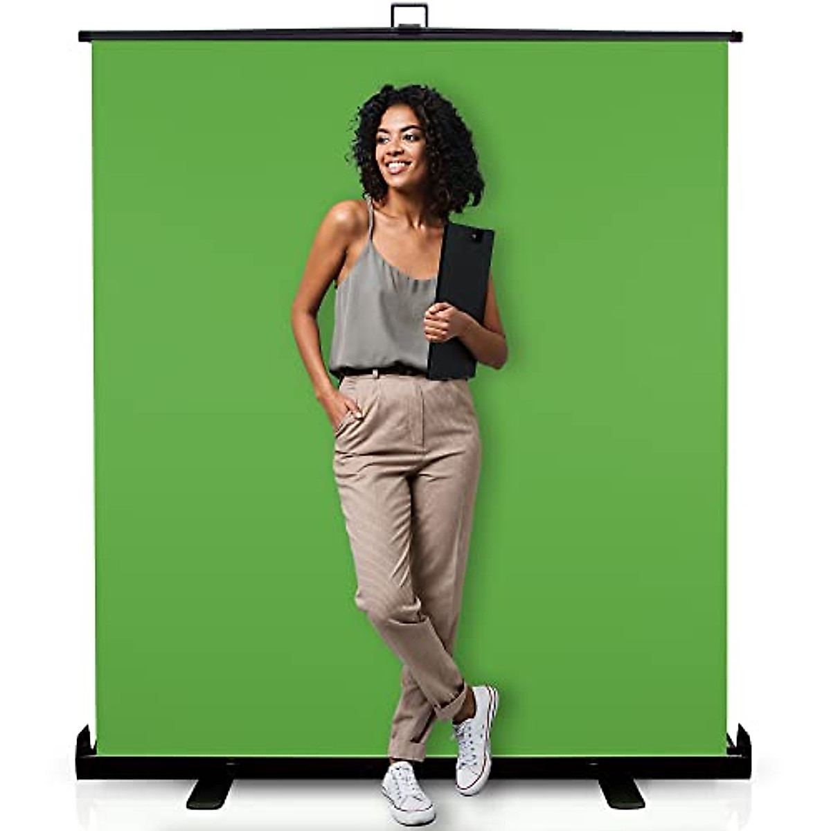 KHOMO GEAR Collapsible Chromakey Panel Green Screen for Photo Backdrop Video Studio, Live Game, Portable Pull Up, Solid Aluminium Base Wrinkle-Resistant Fabric, Auto-Locking Air Cushion Frame