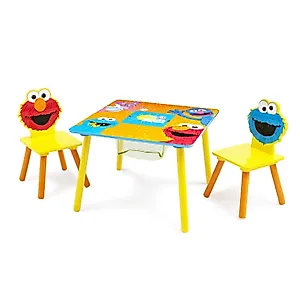 Delta Children Sesame Street Wood Kids Table and Chairs Set with Storage