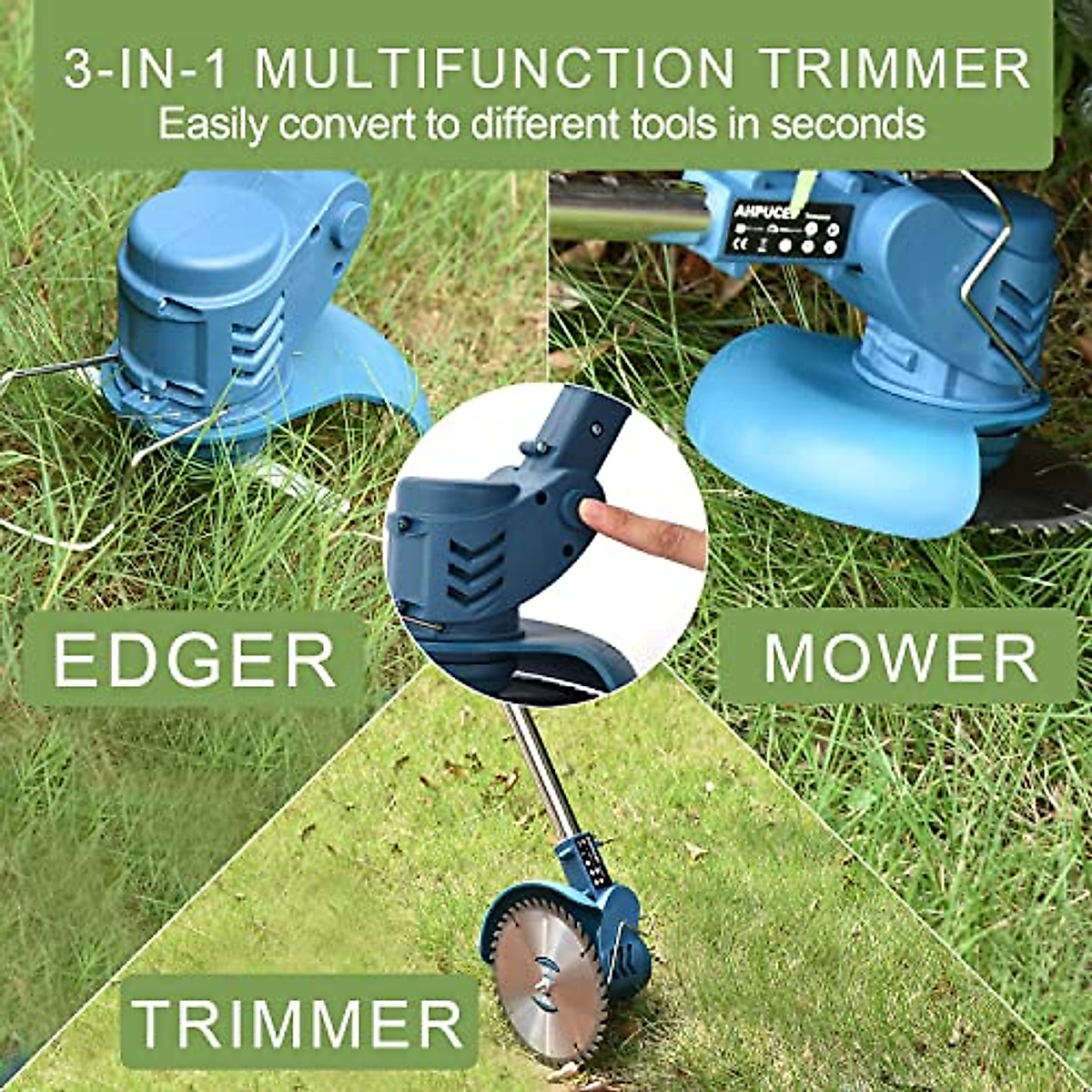 Weed Wacker Cordless Brush Cutter with 9Blades,Electric Brush Cutter Stringless Weed Eater Battery Weed Wacker Battery Powered by 2Pcs 36TV 4Ah Batteries,String Trimmer for Lawn Garden,Lightweight