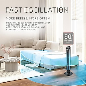 Lasko Apex 42" Tower Fans for Home, 29 ft/s Airflow, Quiet 28 dB on Low, 90° Oscillation, 12 Hour Timer, Air Filter for Hair & Dust, Remote Control, Black, RST200