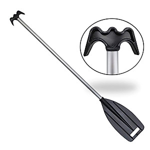 Pactrade Marine Boat Kayak Raft Paddle & Hook 4 ft Anodized Aluminum Shaft Black Plastic Blade
