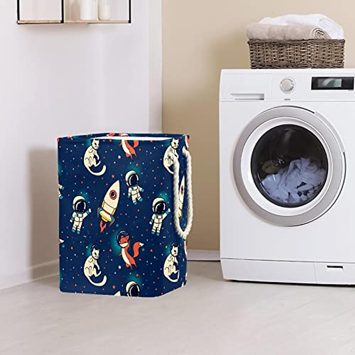 Laundry Hamper Astronaut and Cosmic Pattern Collapsible Laundry Baskets Firm Washing Bin Clothes Storage Organization for Bathroom Bedroom Dorm