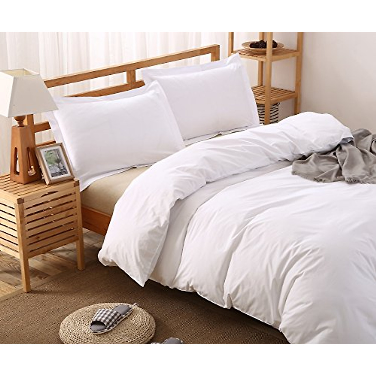 Colourful Snail 100-Percent Cotton Duvet Cover Set, Hidden Zipper Closure, Ultra Soft, Easy Care and Durable, Simple Bedding Style, Twin, White