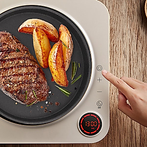 Ciieeo Iron Fajita Skillet Pan Round Pan with Wood Base Stovetop Griddle Steak Grilling Pan Non-stick Bbq Grill Pan Steak Server Board for home kitchen Restaurant Use