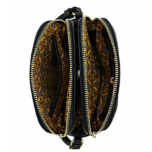 ALYSSA Double Zip Half Moon Crossbody Bag (Brown)