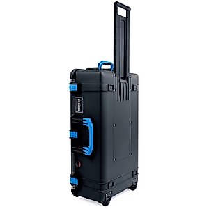Pelican Color Case Black Pelican 1615 Air case with Blue Handles & latches. Comes with Foam & with Wheels.