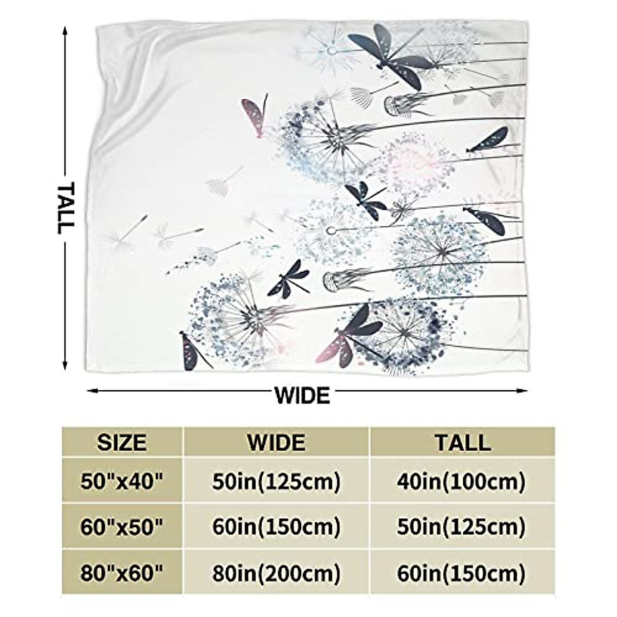 Elegant Dandelion and Dragonfly Soft Throw Blanket All Season Microplush Warm Blankets Lightweight Tufted Fuzzy Flannel Fleece Throws Blanket for Bed Sofa Couch 80"x60"