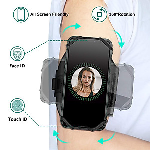 VUP Running Armband 360°Rotatable for iPhone 15/14/13/Pro Max/Pro/Mini/12/11/SE/8/7/Plus, Fits All 4-6.7 Inch Smartphones, with Key Holder Phone Armband for Running Hiking Biking (Black-Detachable)