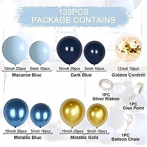 Navy Blue Balloons Garland Arch Kit - 133PCS Different Sizes Navy Blue Macaron Blue Metallic Blue Confetti and Gold Latex Balloons for Baby Shower Wedding Bridal Shower Birthday Party Decoration