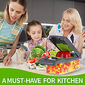 Premium Vegetable Chopper, 7 Blade Veggie Chopper, Cutter, Dicer, 12-in-1 Onion Chopper, Mandolin Slicer, Multifunctional Food Chopper with Container