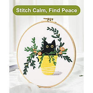 Santune 3 Pack Embroidery Kits for Adults Cross Stitch Kits for Beginners Hand Embroidery with Cat Patterns and Instructions Hobby Kits for Adults with Embroidery Hoops, Threads and Needles