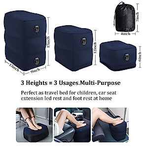 Inflatable Foot Rest for Air Travel, Airplane Footrest Adjustable Height Travel Foot Pillow Flyaway Kids Bed ,Portable Foot Rest Pillow for Kids & Adults on Plane,Car,Train,Office (Dark Blue)
