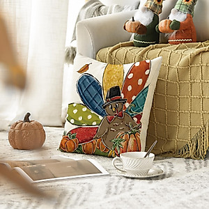 AVOIN colorlife Thanksgiving Turkey Pumpkin Throw Pillow Cover, 18 x 18 Inch Thanksgiving Fall Cushion Case for Sofa Couch