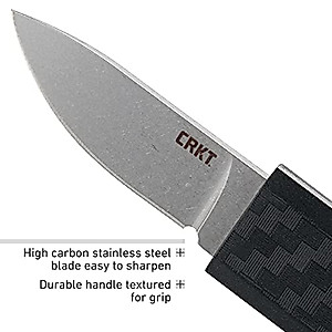 CRKT Scribe EDC Knife: Compact Everyday Carry Fixed Blade, Stonewash Finish, Black Thermoplastic Handle, and Cap 2425