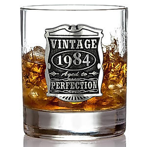 English Pewter Company Vintage Years 1984 40th Birthday or Anniversary Old Fashioned Whisky Rocks Glass Tumbler - Unique Gift Idea For Men [VIN004]