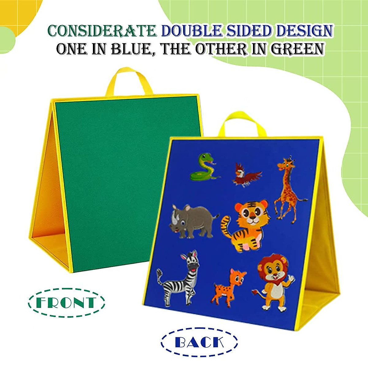 Topwon Felt Board for Kids, Folding Flannel Playboard Preschool Toddler Stories Boards, Animal Story Learning Double-Side Stand Flannel Board (Including Animal Felt)