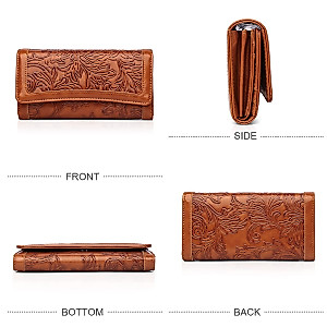 MEITRUE Women's Wallet Leather RFID Blocking Trifold Ladies Purse Embossed long Clutch Card Holder Phone Checkbook Organizer 2214