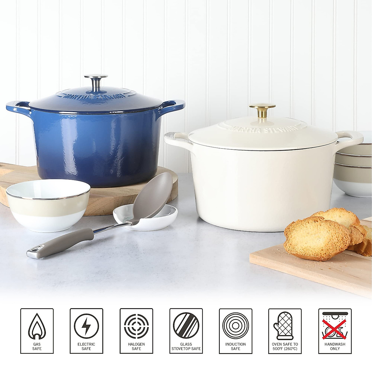 MARTHA STEWART Gatwick 7 QT Enamel Cast Iron Dutch Oven, Classic Blue