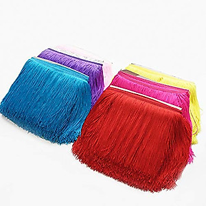 Yalulu 78.7inch x 7.8inch Polyester Fringe Fibre Tassel Lace Trim Tassel Fringe Trimming for DIY Latin Dress Stage Clothes Accessories (Rainbow)